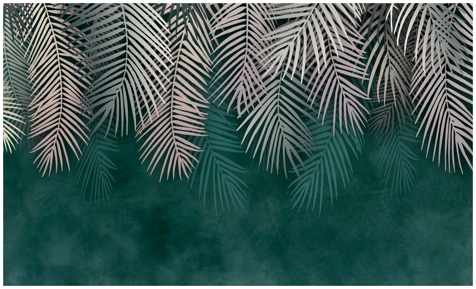 Фотообои Уютная стена "Пушистые листья пальмы на зеленом" 450х270 см Виниловые Бесшовные (единым полотном)