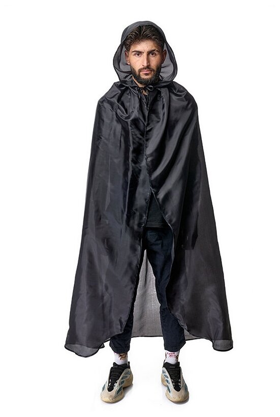 Накидка с капюшоном матовая черная взрослая (Цв: Черный Размер: 180)