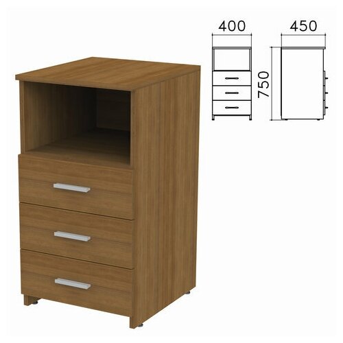 Тумба приставная "Канц", 400х450х750 мм, 3 ящика, полка, цвет орех пирамидальный, ТК31.9
