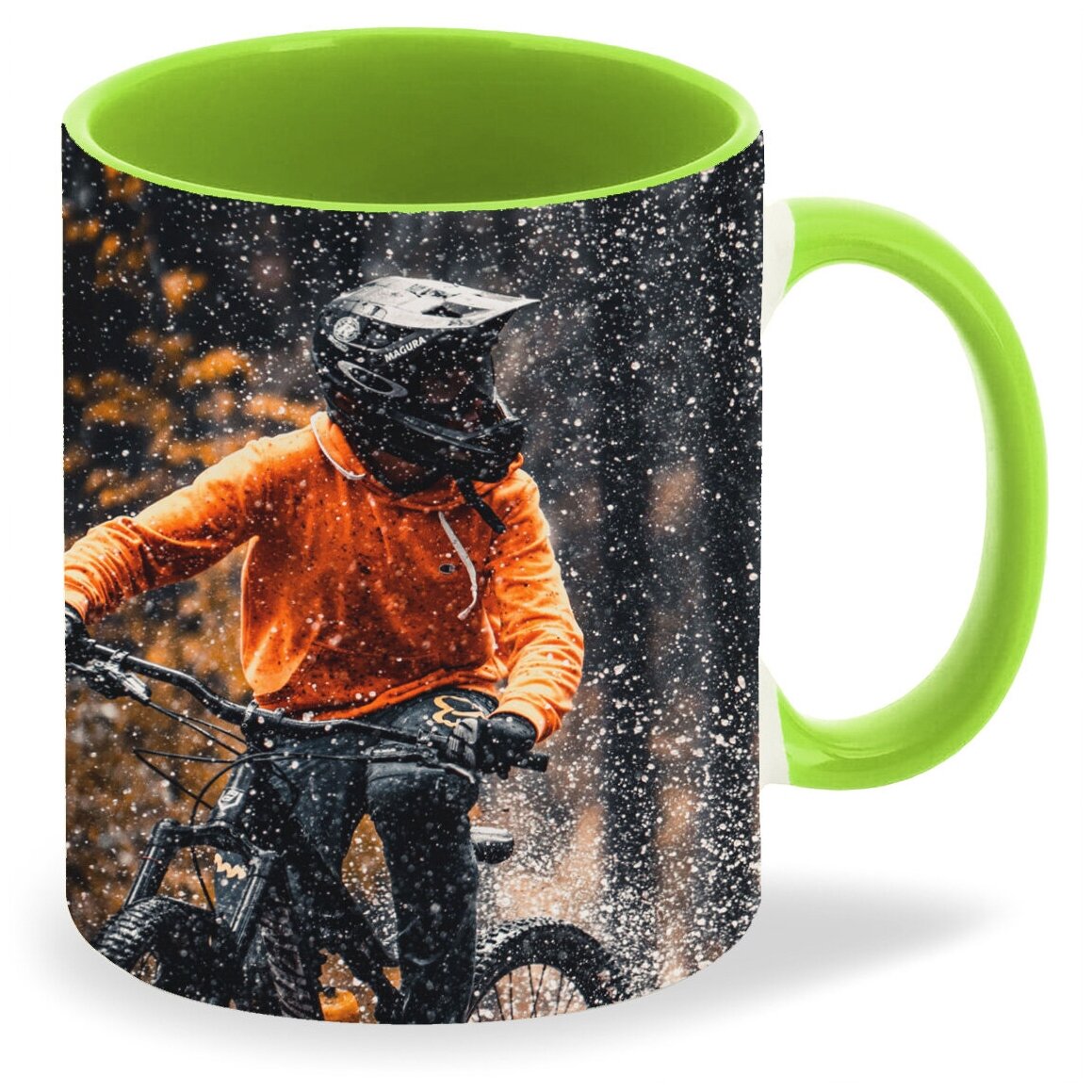 Кружка светло-зеленый CoolPodarok Велосипед Велосипедист Брызги