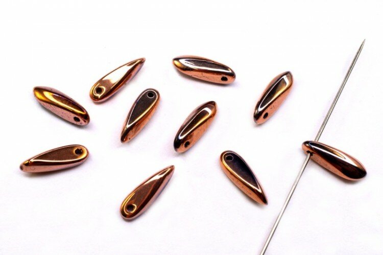 Бусины Dagger beads 11х3мм, отверстие 0,8мм, цвет 23980/27100 Jet/Capri Gold Full, 736-055, 10шт