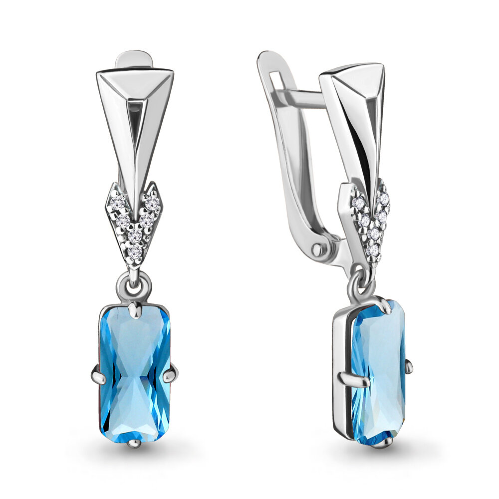 Серьги, серебро, 925 проба, топаз синтетический, фианит