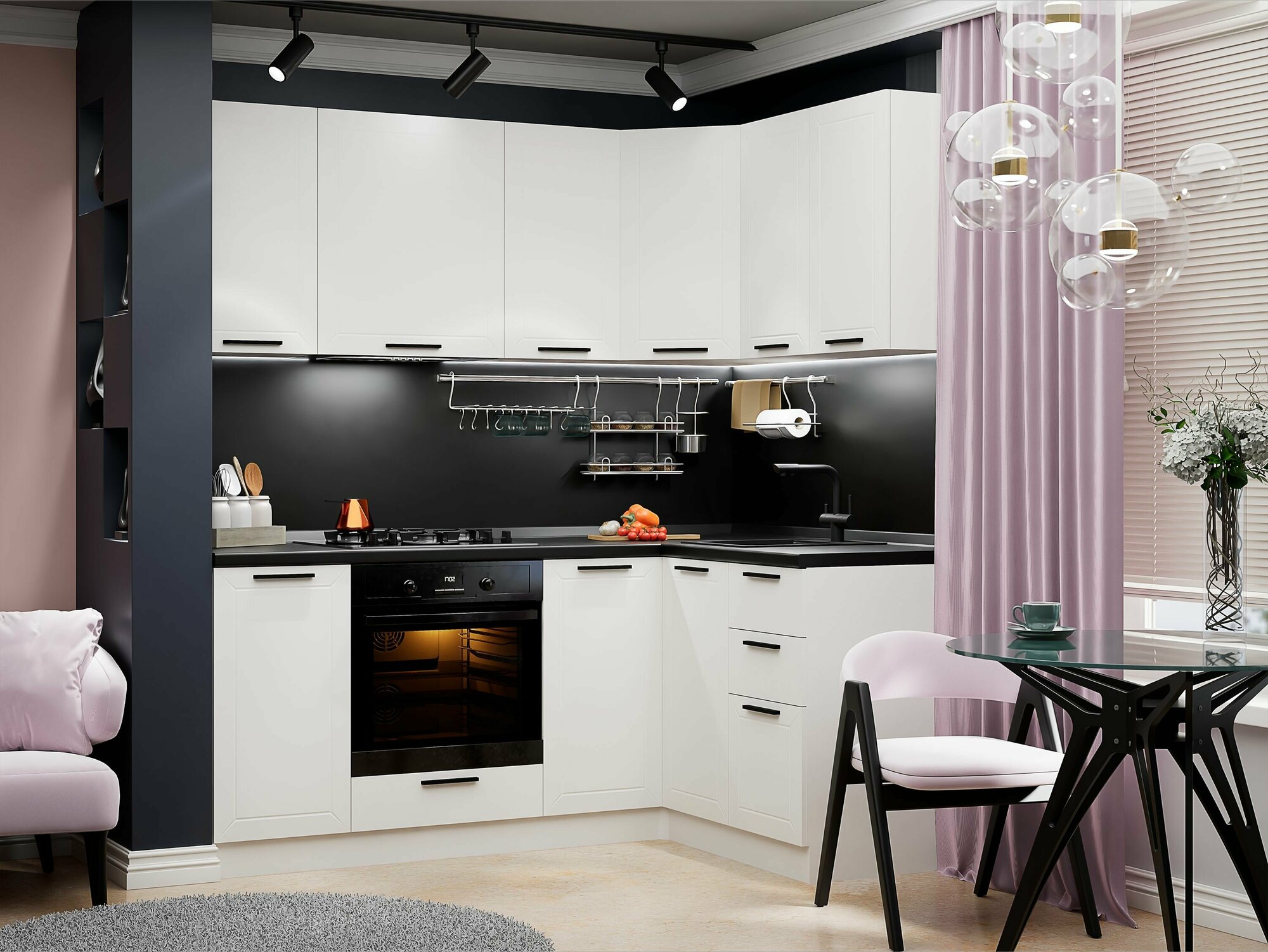 Кухонный гарнитур Глетчер Айленд Силк, 2000/1400 мм