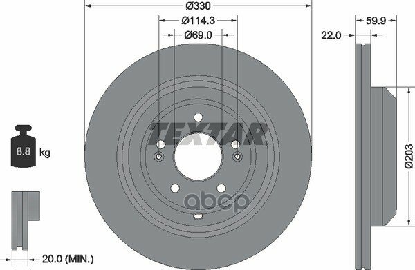Диск тормозной задний HYUNDAI GENESIS G70/KIA STINGER /VENT D=330MM TEXTAR 92314905 Textar арт. 92314905