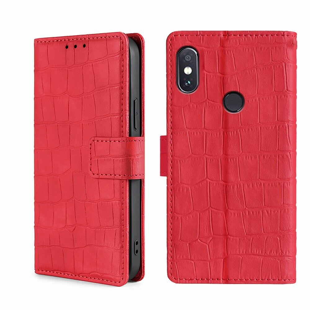 Чехол-книжка MyPads для Xiaomi Redmi Note 5 Pro / Сяоми Редми Ноте 5 Про красный крокодиловая кожа узор из крокодиловой кожи