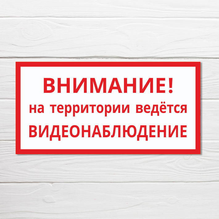 Табличка "Внимание! На территории ведется видеонаблюдение", 40х20 см, ПВХ