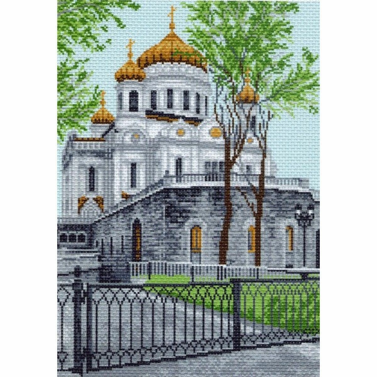 Канва с нанесенным рисунком "Храм Христа Спасителя" размер: 27х39 см, арт. 0832