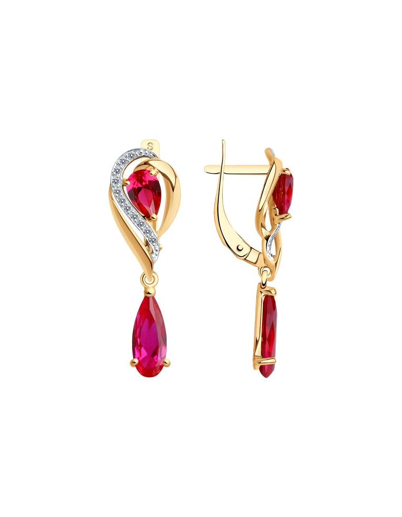 Серьги с подвесками, красное золото, 375 проба, рубин синтетический