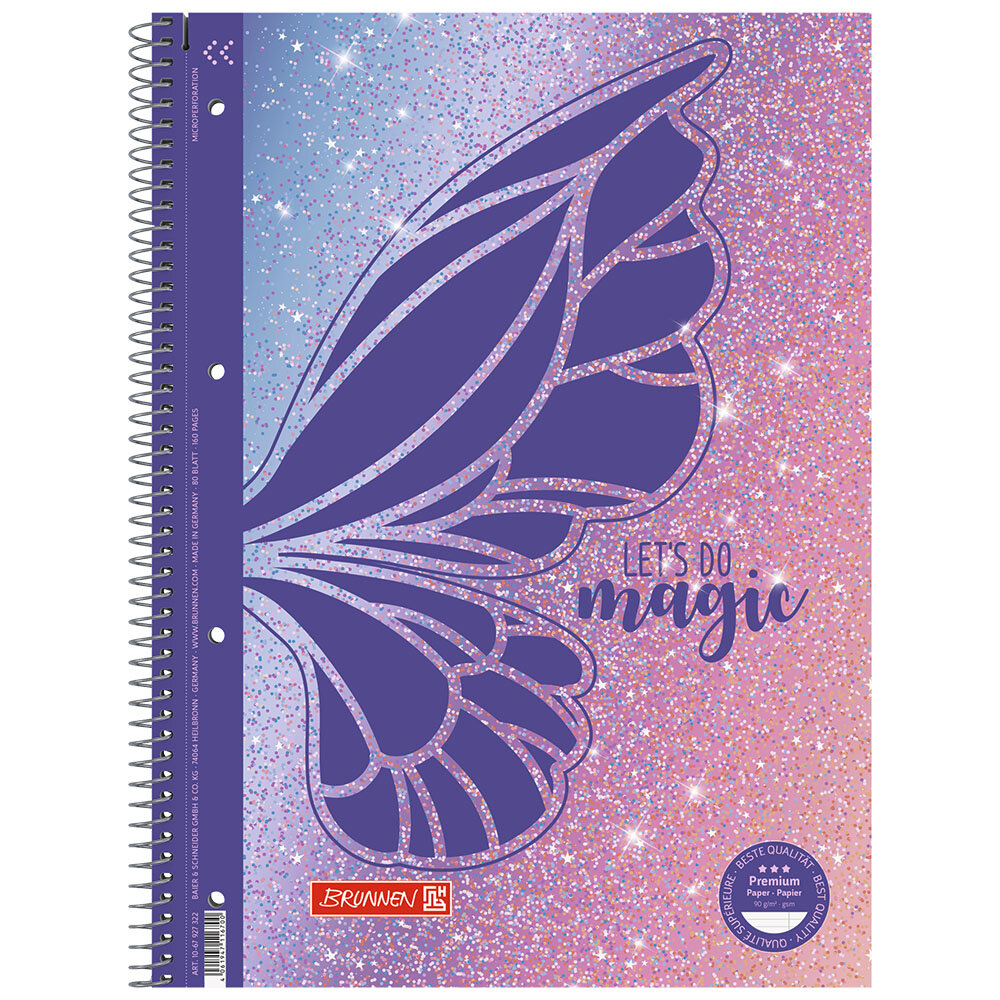 Тетрадь в линейку на пружине А4 "Premium"серия Бабочки, микроперфорация, 90 гр/м2, 80 листов, Brunnen (пр-во Германия)