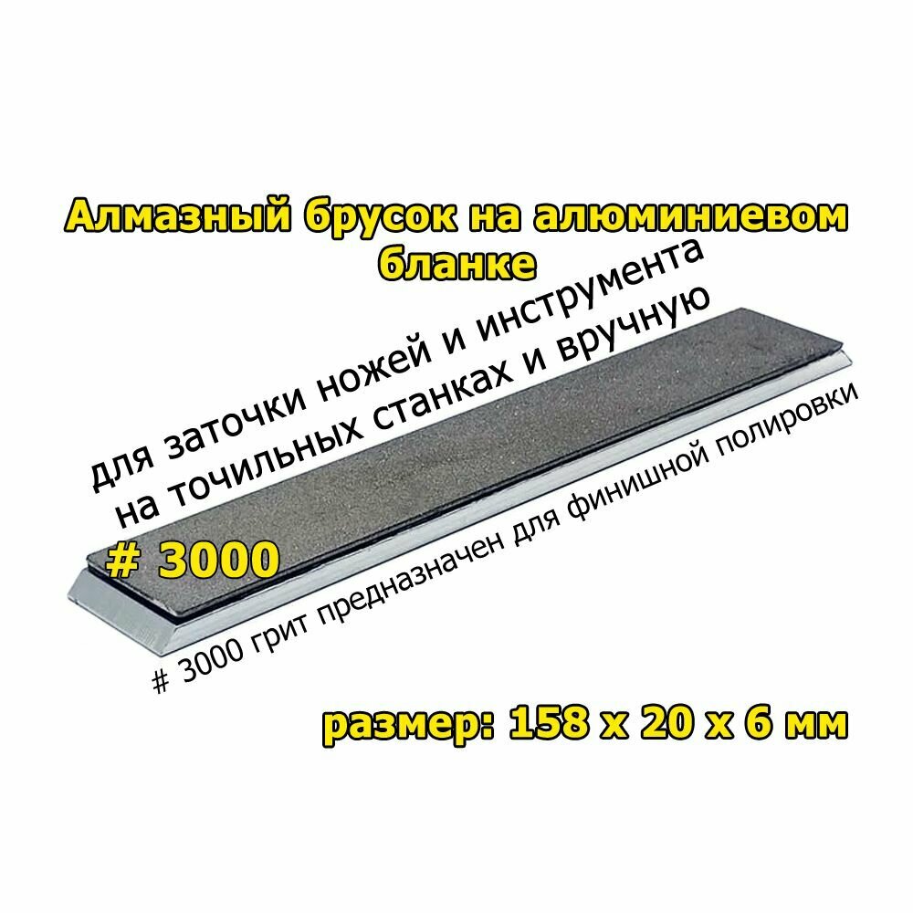 Алмазный брусок 3000 грит на алюминиевом бланке шириной 20 мм для точилок