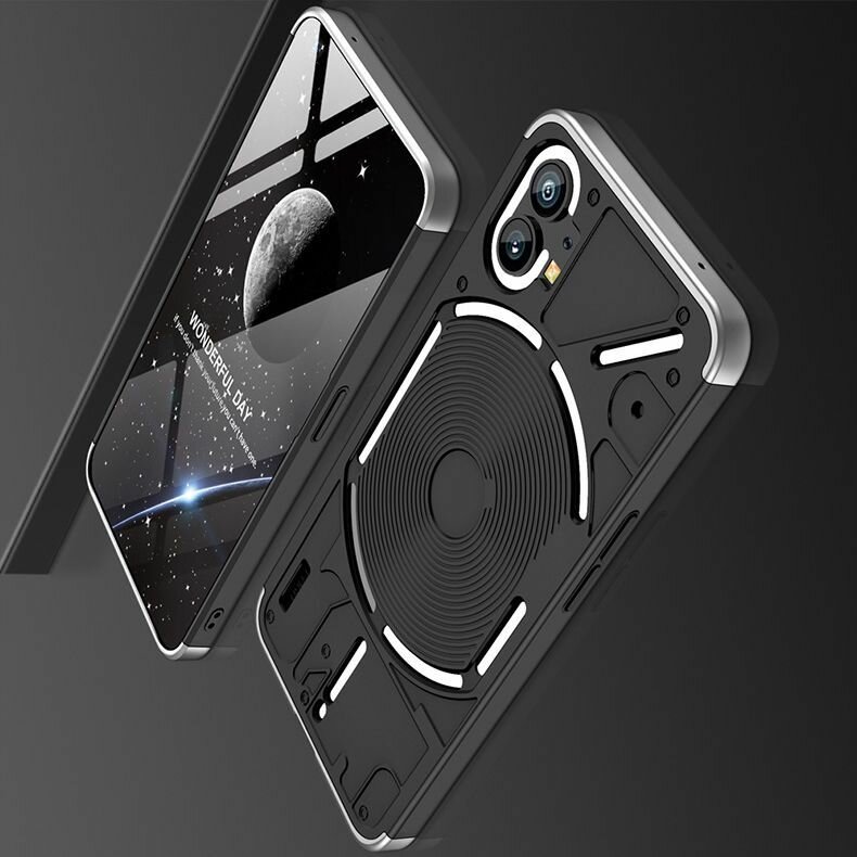 Чехол MyPads из жесткого материала PC для телефона Nothing Phone 1, черный с серебряными вставками