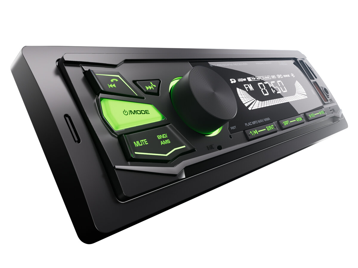 Магнитола автомобильная Aura FIREBALL-201BT USB/SD/MMC-ресивер, зелёная подсветка