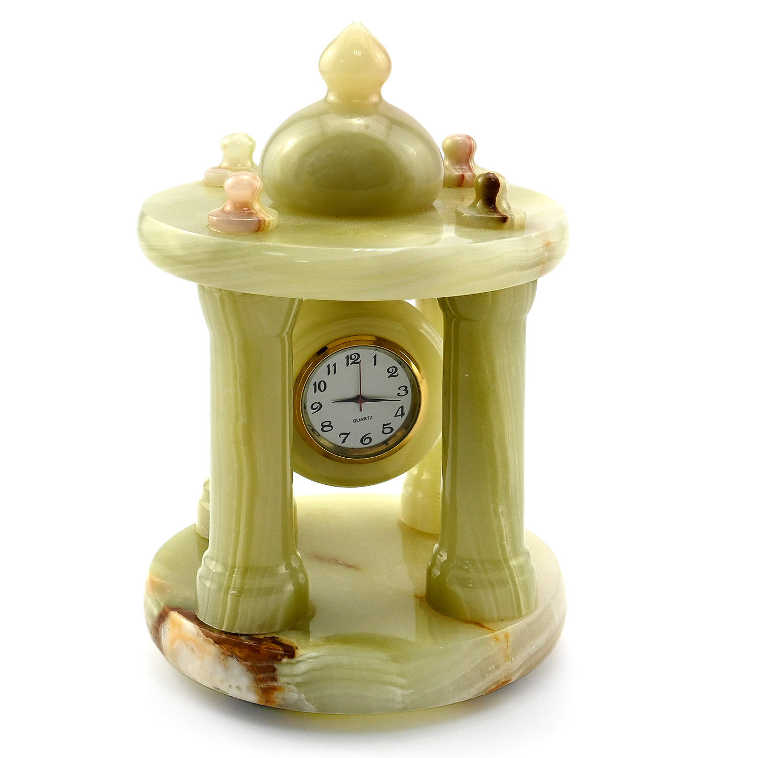 Часы настольные с колоннами из камня оникс 105*105*165мм .