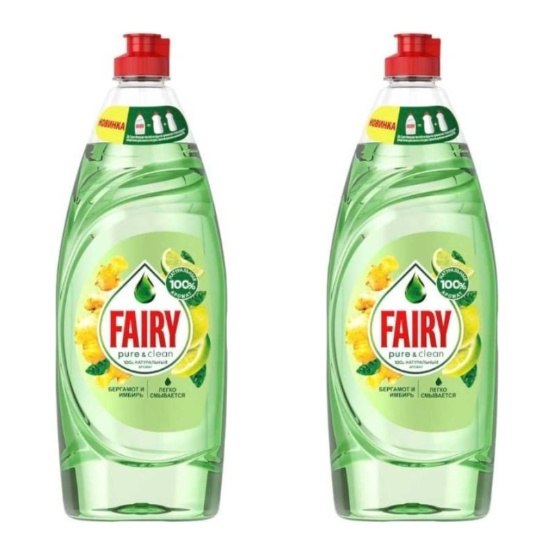Fairy Средство для мытья посуды Pure & Clean Бергамот и Имбирь, 900 мл, 2 шт