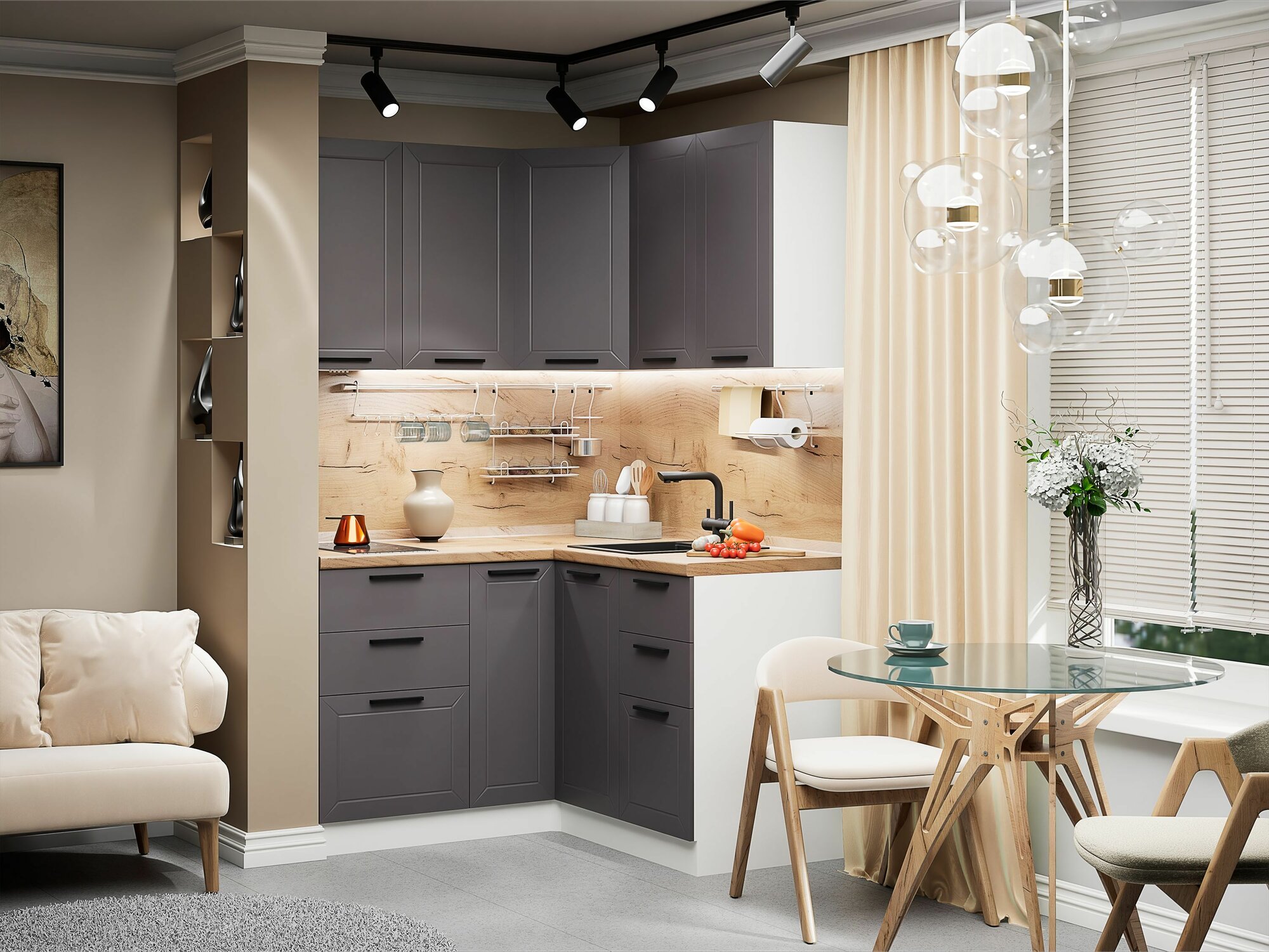 Кухонный гарнитур Глетчер Маренго Силк, 1400/1400 мм