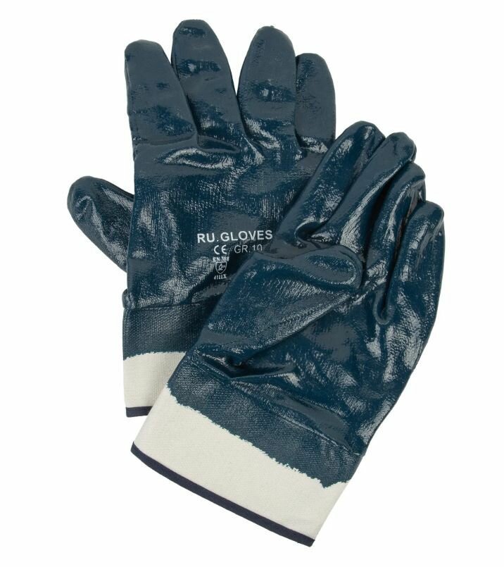 Перчатки хлопчатобумажные обливные размер 10 / XL синие