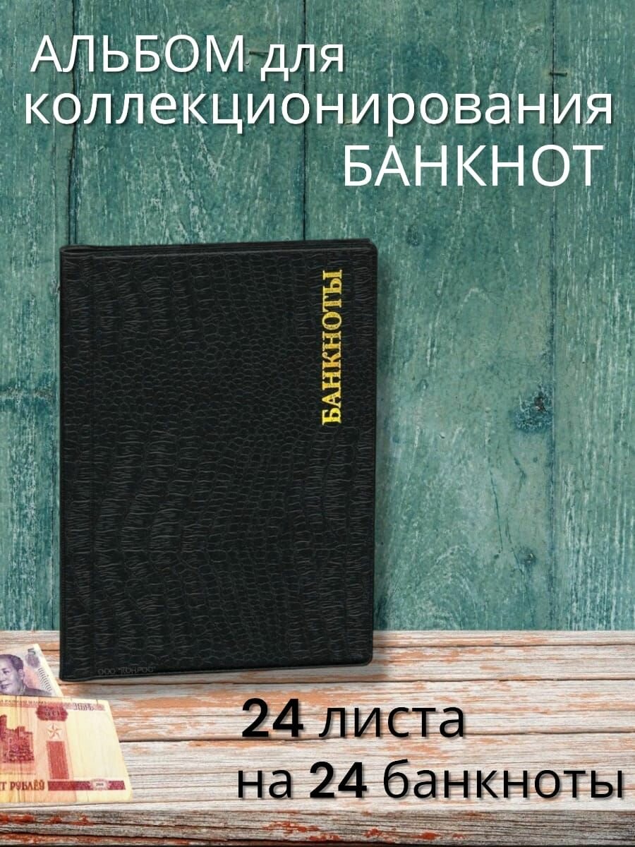 Альбом для банкнот, в комплекте 24 листа на 24 ячейки для купюр