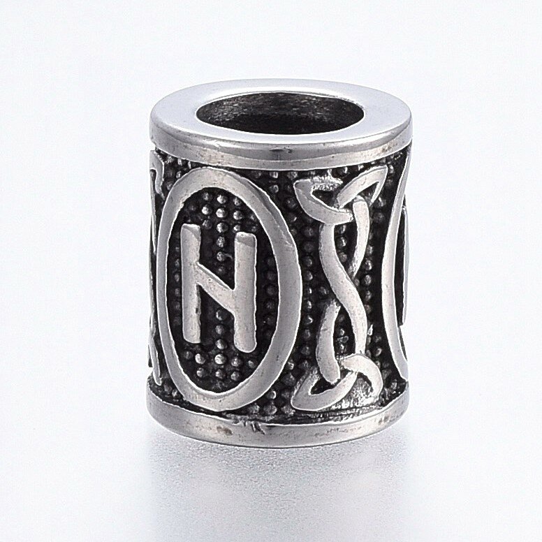 Бусина металлическая, 16х13мм, Руна Хагалаз, базовый материал - нержавеющая сталь, без покрытия, с чернением, 1 шт.