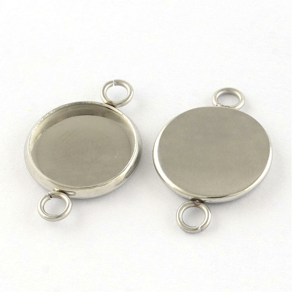 Рамка-коннектор для кабошона 18х12мм (внутренний размер 10мм), круглая, лаконичная, базовый материал - нержавеющая сталь, без покрытия, 10 шт.