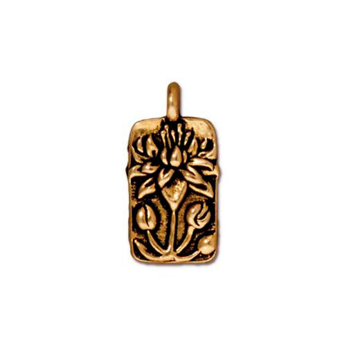 Подвеска, 17х9мм, TierraCast, лотос, базовый материал - оловянный сплав, позолоченный с чернением, 1 шт.