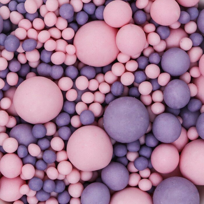 Кондитерская посыпка с мягким центром "Жемчуг", матовая, розовая, сиреневая, 50 г