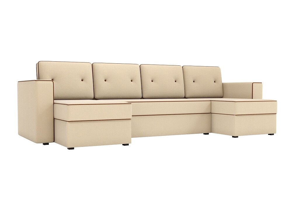 Угловой диван Принстон П-образный Бежевый Рогожка, еврокнижка, 306х150х85 см, с ящиком для белья