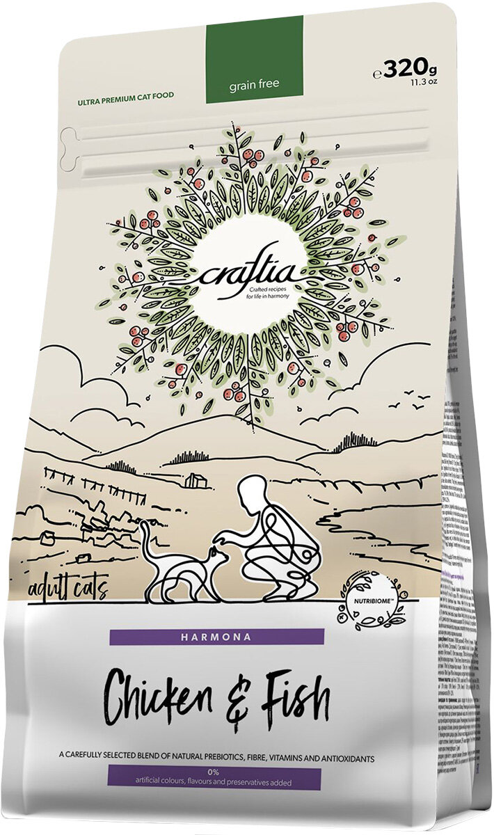 CRAFTIA HARMONA GRAIN FREE ADULT CAT CHICKEN & FISH беззерн для взрослых кошек c курицей и рыбойNEW 0,32 кг