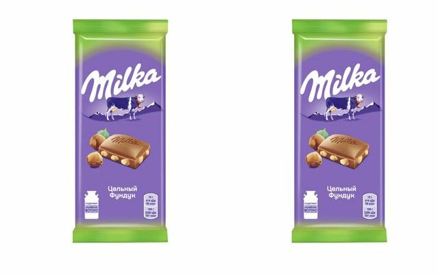 Milka Шоколад молочный пористый с Цельным фундуком, 92 г, 2 уп