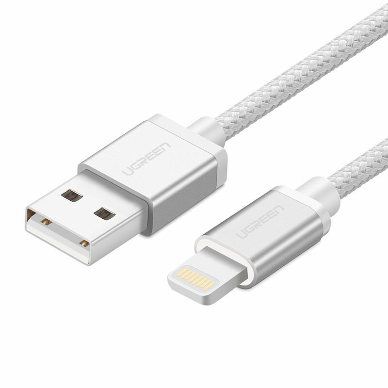 Кабель USB-Lightning в оплетке нейлоновой (алюминиевый корпус) 1,50 м. серебро чип Ugreen