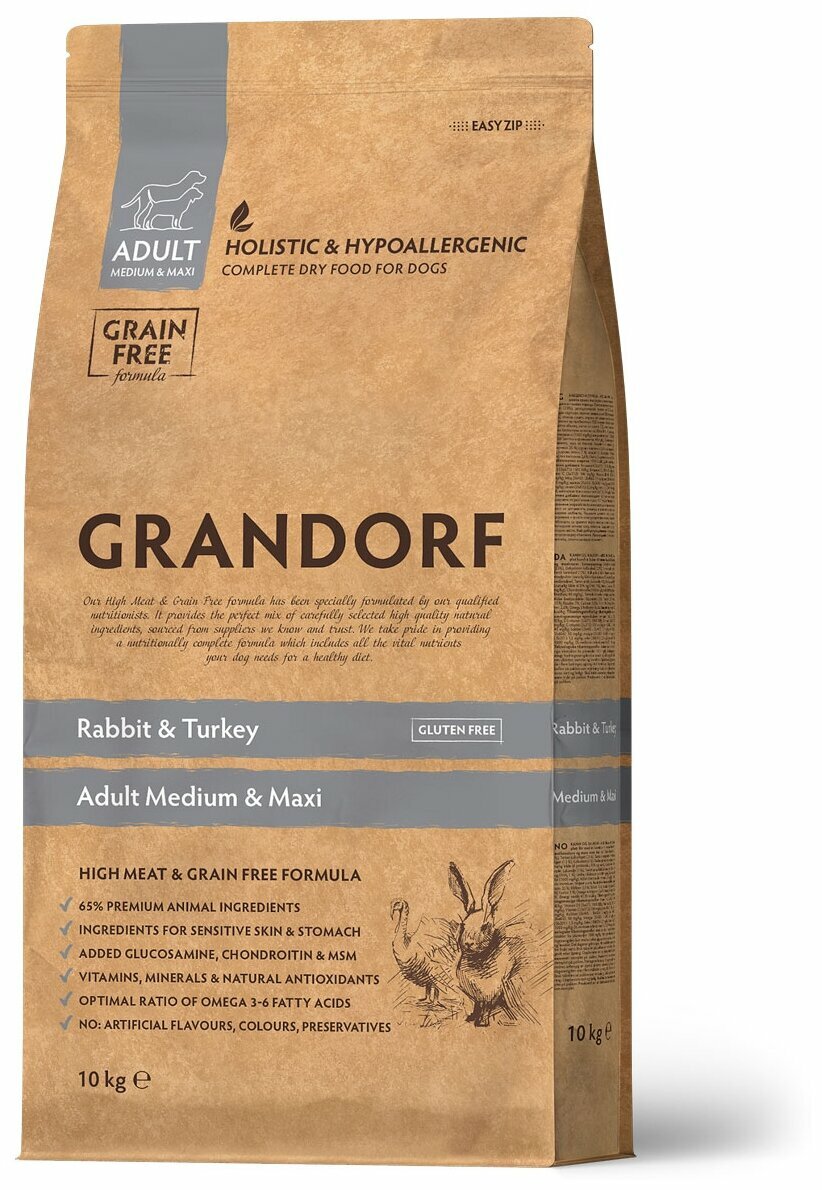 Сухой корм для собак Grandorf беззерновой Кролик с индейкой 1 уп. х 1 шт. х 10000 г