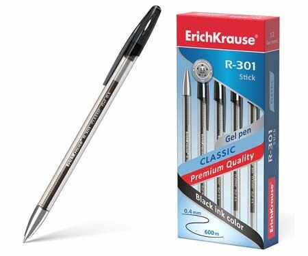 Ручка гелевая Er.Krause R-301 Classic Gel Stick 0.5мм 53347 черная . Комплект из 12 ручек