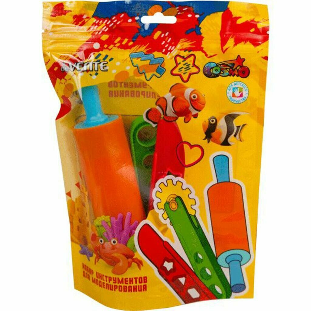 Набор инструментов для лепки 6шт.(скалка +нож с трафар.+ручка от ножа-роллера и 3 роллера к ней)