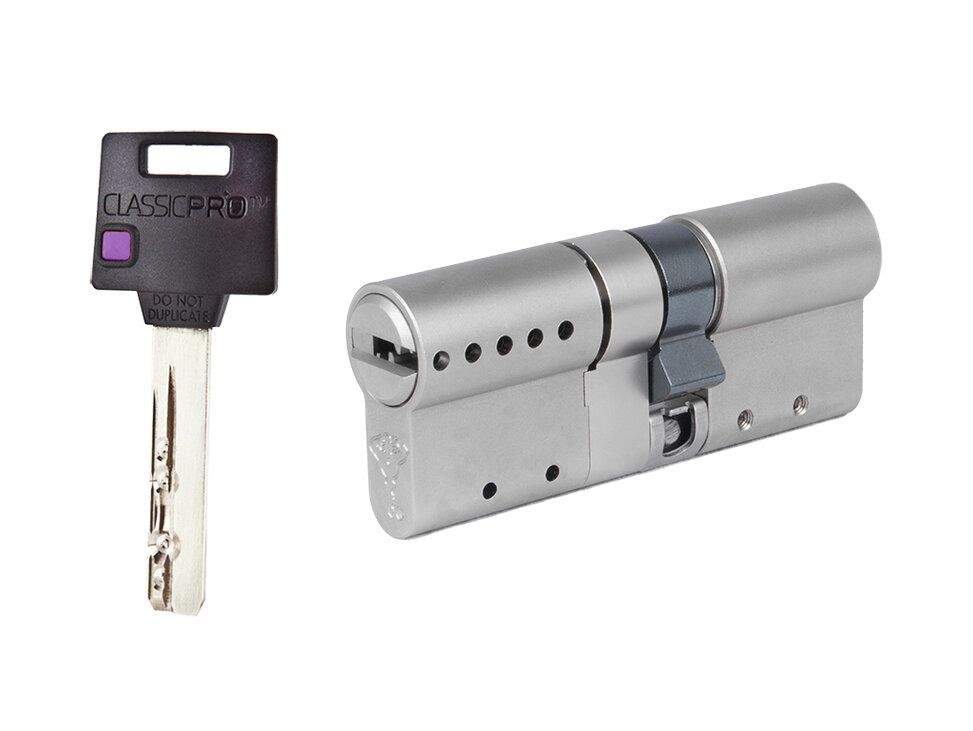 Цилиндр Mul-t-Lock Classic Pro ключ-ключ 66мм (размер 35х31 мм) - Никель, Флажок (5 ключей)