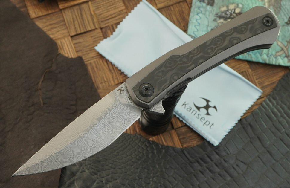 Складной нож Kansept Knives Kratos, клинок дамаск, рукоять титан/карбон
