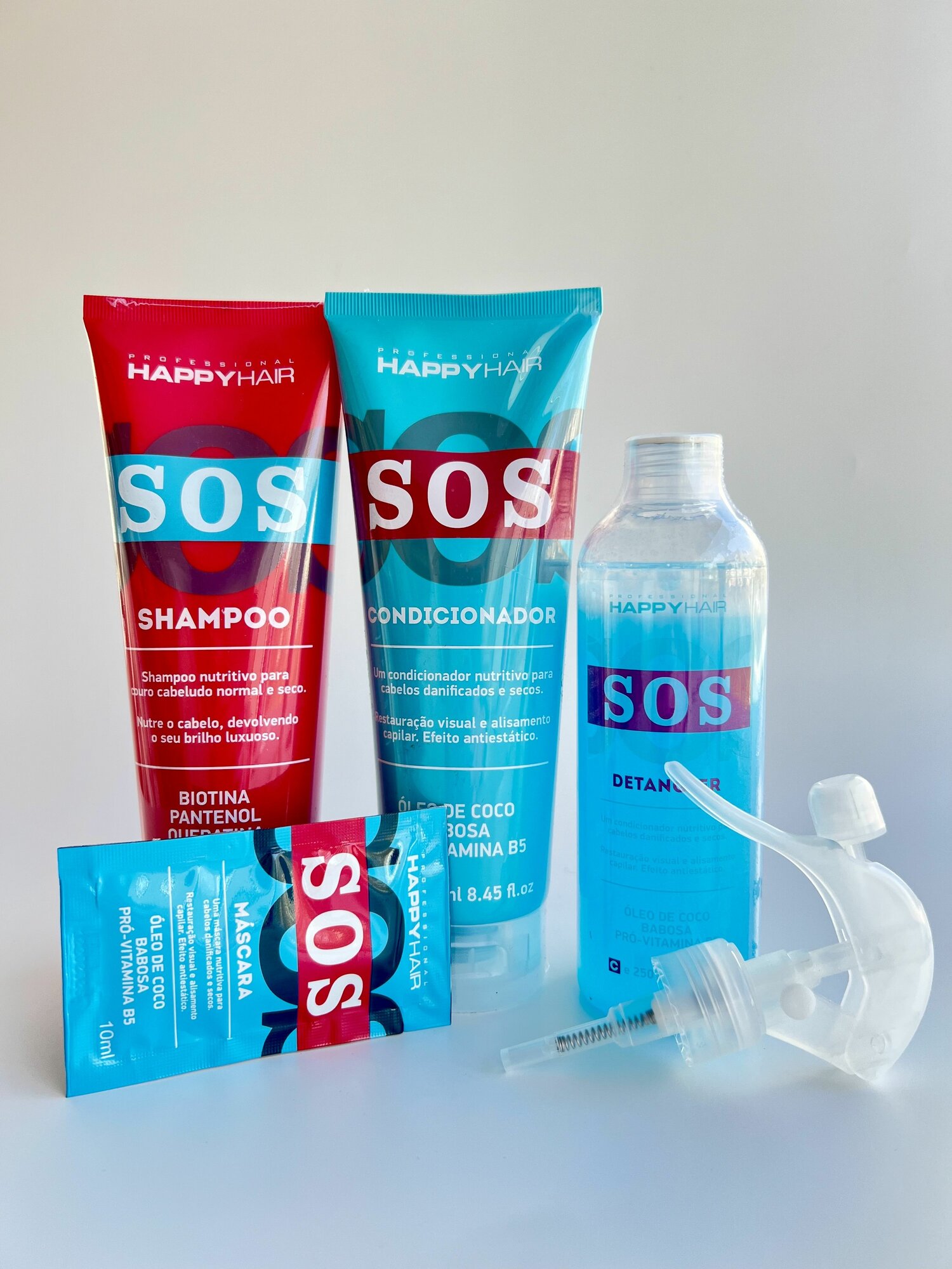 Набор Happy Hair SOS Шампунь без сульфатов +Кондиционер+Cпрей Детанглер-кондиционер 250/250/250 мл Саше маски для волос в подарок