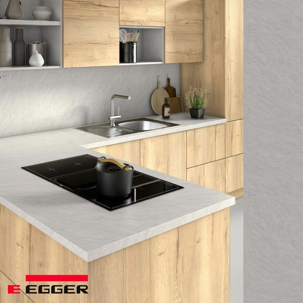 Столешница для кухни Egger 2700х600x38мм с торцевыми планками. Цвет - Сланец Скиваро светло-серый