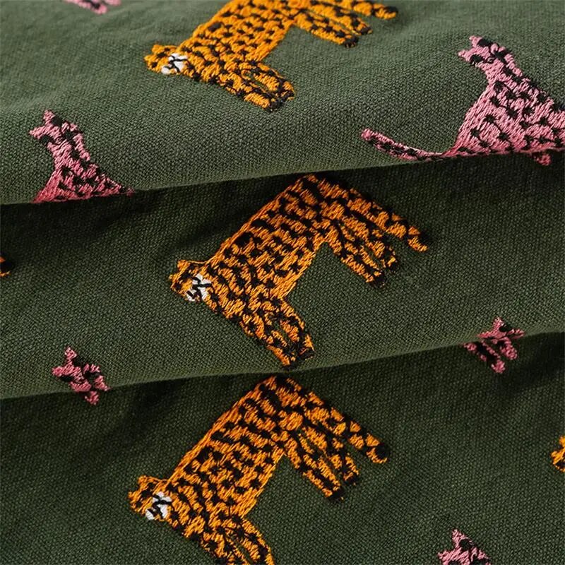 Леопардовая вышитая ткань из хлопка и льна
