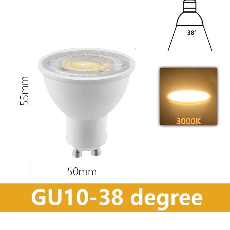Светодиодные лампы GU10 Gatetop теплый белый свет 3-8Вт 38 3000K, 12 шт, AC100-240V, 6 Вт