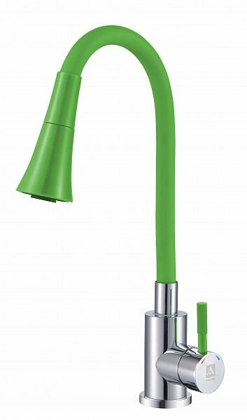ARGO Смеситель для кухни SOLID двухпозиционный, хром/зелёный, пластичный излив, d-35, нерж. сталь,
