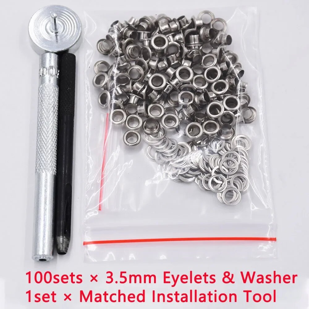 Набор металлических люверсов Silver 3.5-17 мм с инструментом 3.5mm