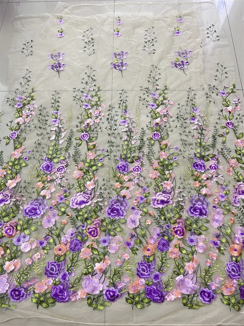 Кружевное полотно для шитья розового цвета Фиолетовый, apricot violet