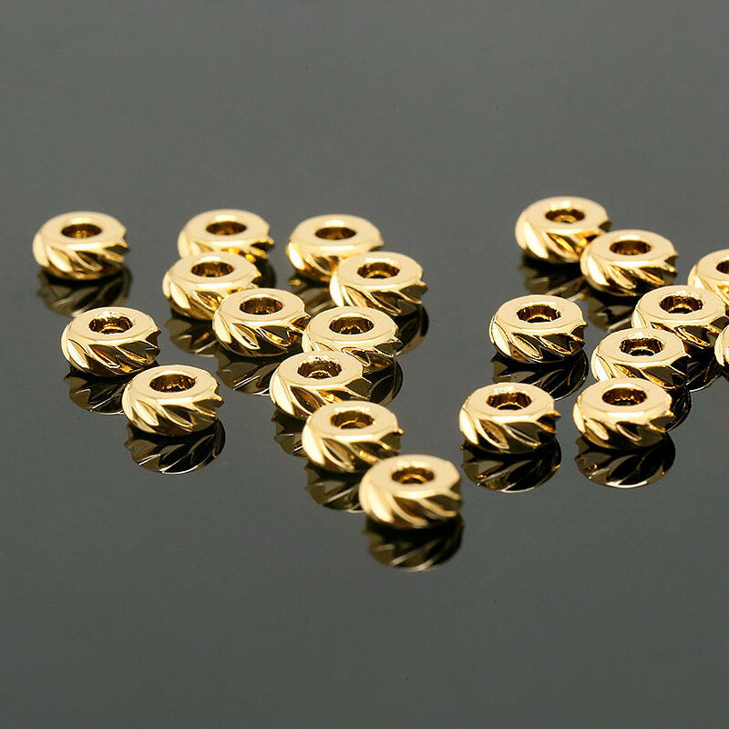 Бусина металлическая 5х2мм, Корея, рондель, кольцо с алмазными гранями, базовый материал - латунь, позолоченное, 5 шт.