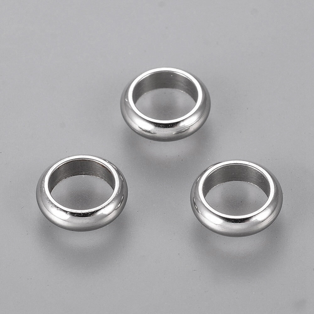 Бусина металлическая 7х2мм, узкая рондель, гладкая, с большим отверстием, базовый материал - нержавеющая сталь, без покрытия, 20 шт.