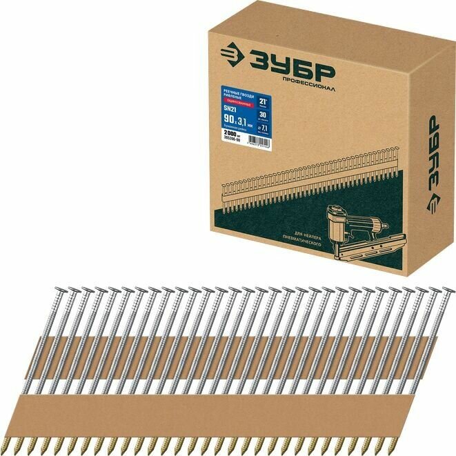 Гвозди реечные рифленые оцинкованные, ЗУБР SN21 90 х 3.1 мм, 2000 шт.