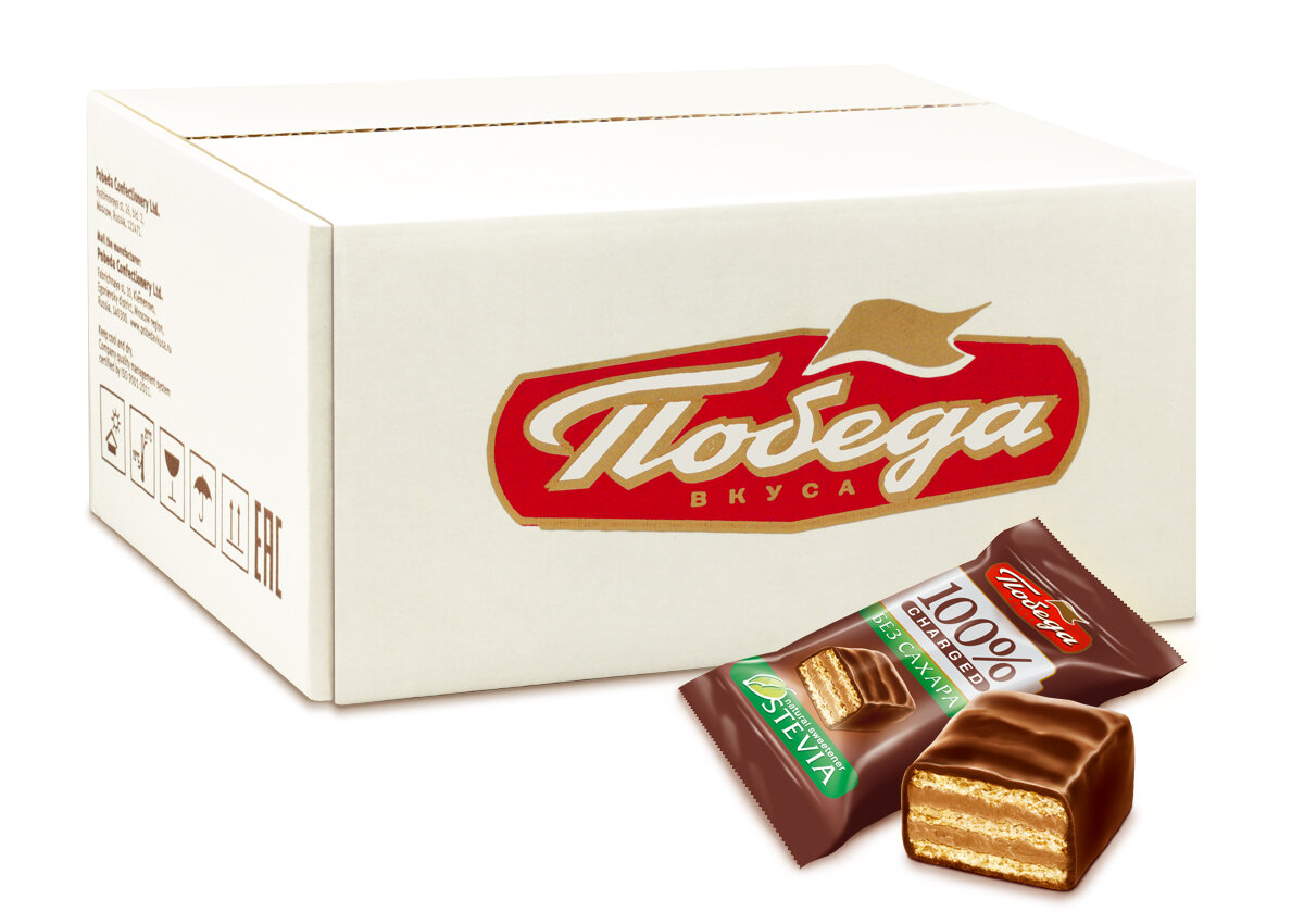 Конфеты Победа вкуса вафельные в горьком шоколаде без сахара "Чаржед", 1500г