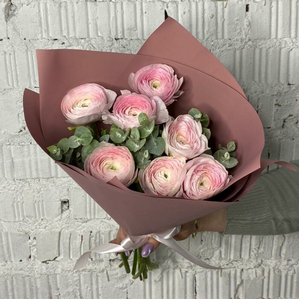 Букет авторский Protea "Ранункулюс", лютики, 7 цветов, высота 40см, S размер