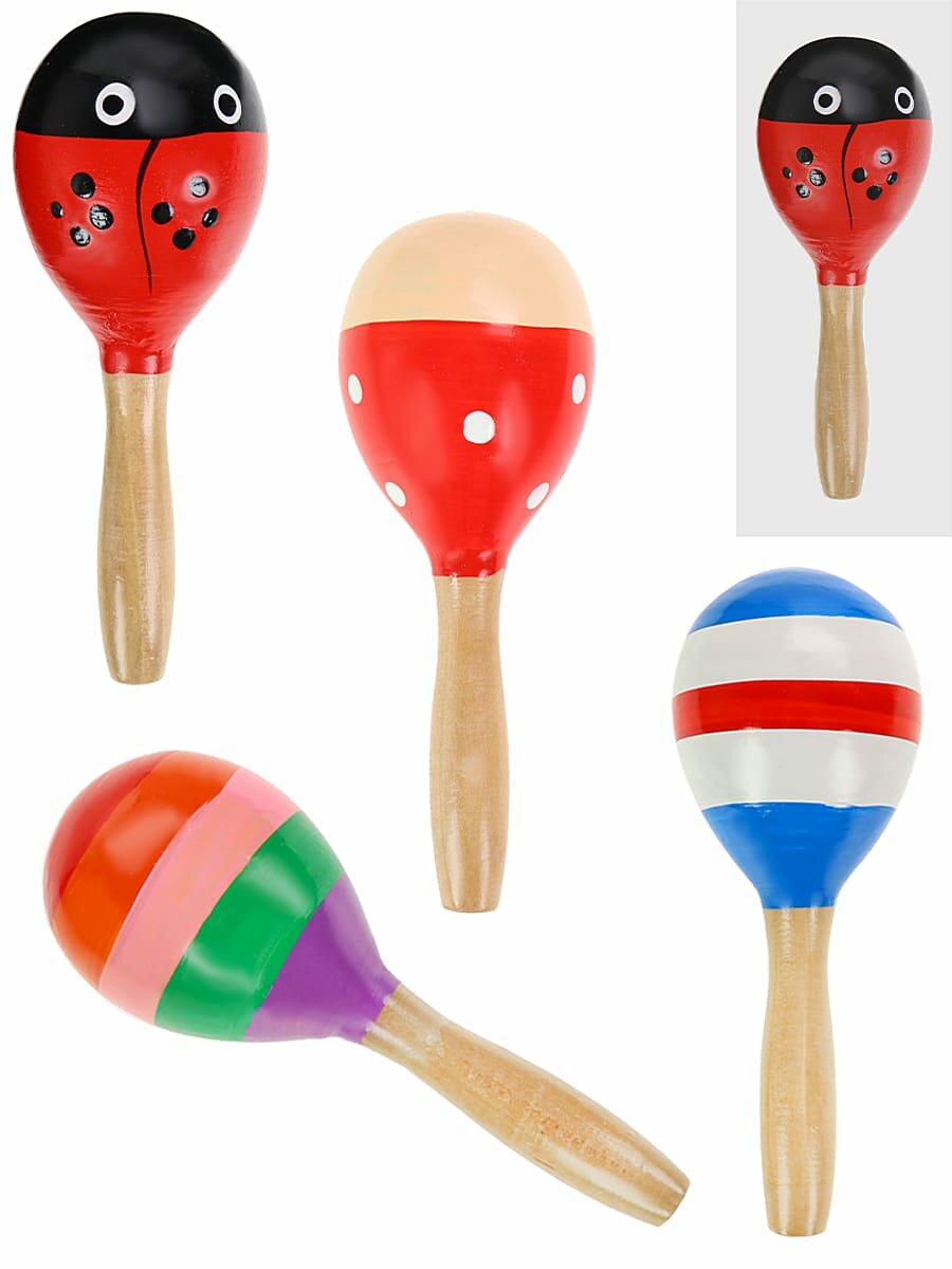 Музыкальный Инструмент Маракас (12см, дерево, в ассорт, в пакете, от 3 лет) И-2525, (Рыжий кот)