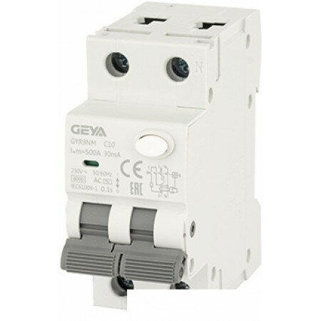 Дифференциальный автомат GEYA GYR9N 1P+N 10A C 6кА 30 мА AC GYR9NMC1030MA