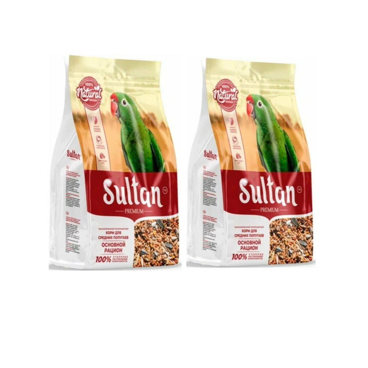 Sultan Premium Корм для средних попугаев Основной рацион 400г*2шт