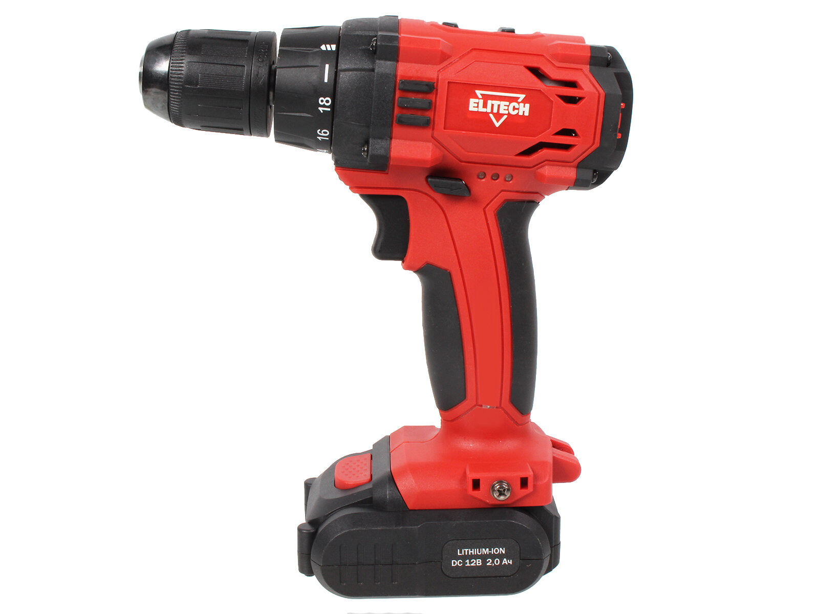 Дрель ELITECH акк.12В 2х4.0 Ач Li-ion БЗП-10мм 0-350 1350об. м 25Нм 1.6кг чем подсветка инд. зар